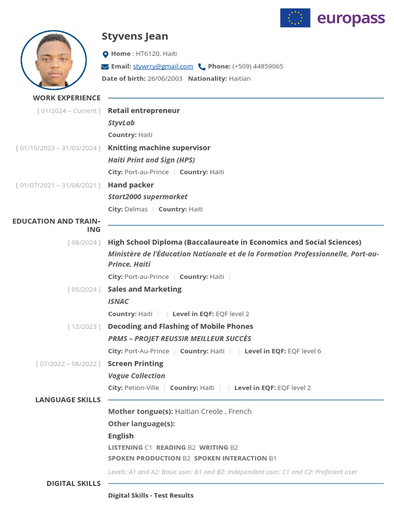 Styvens Jean CV. Student Number 5631939 | PDF | Haiti | Human Communication