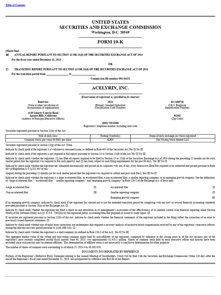 Nasdaq SLRN 2023 | PDF | Medical Specialties | Clinical Medicine