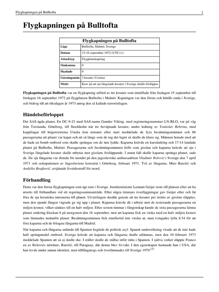 Flygkapningen På Bulltofta | PDF