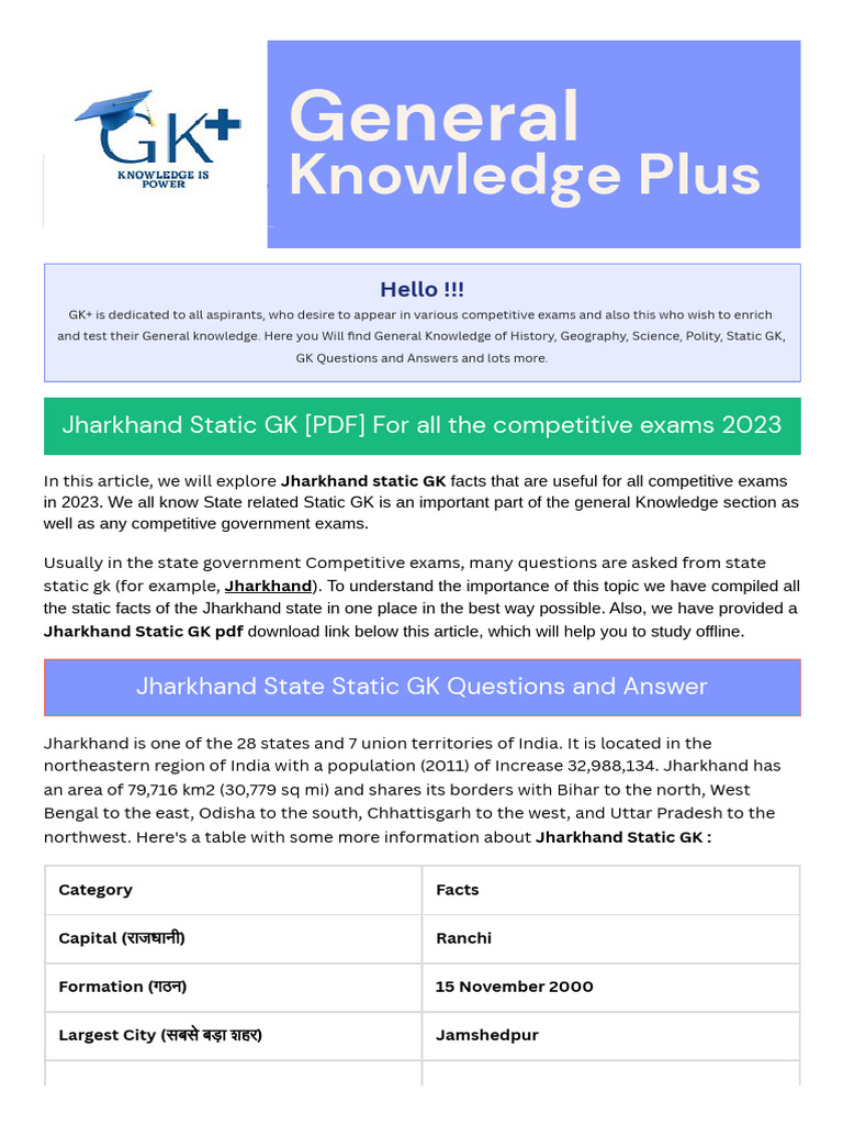 Jharkhand Static GK PDF (1) | PDF