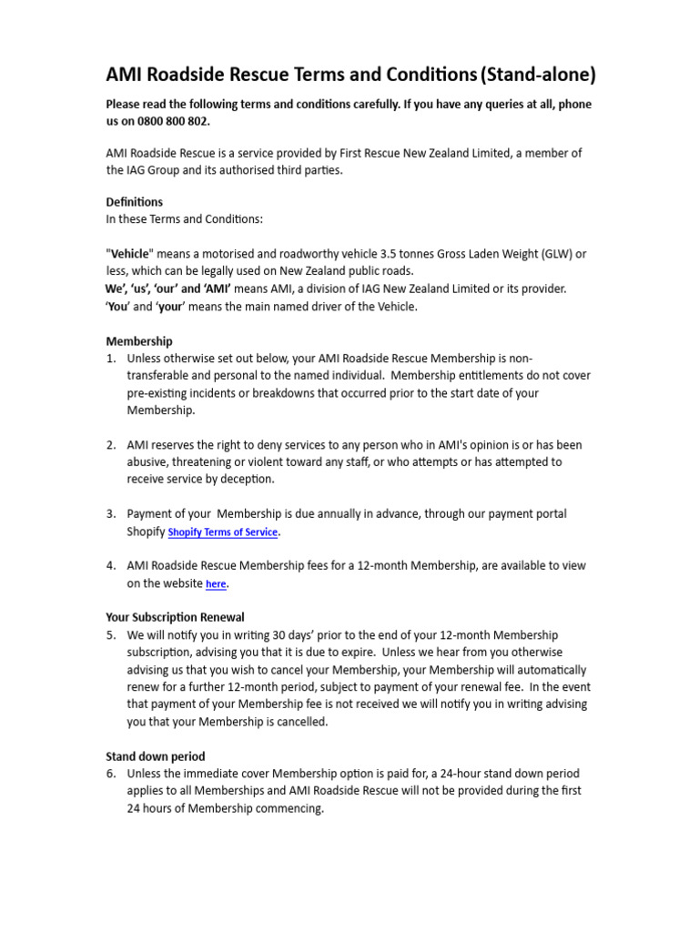 ami-roadside-rescue-stand-alone-terms-and-conditions | PDF | Electric ...
