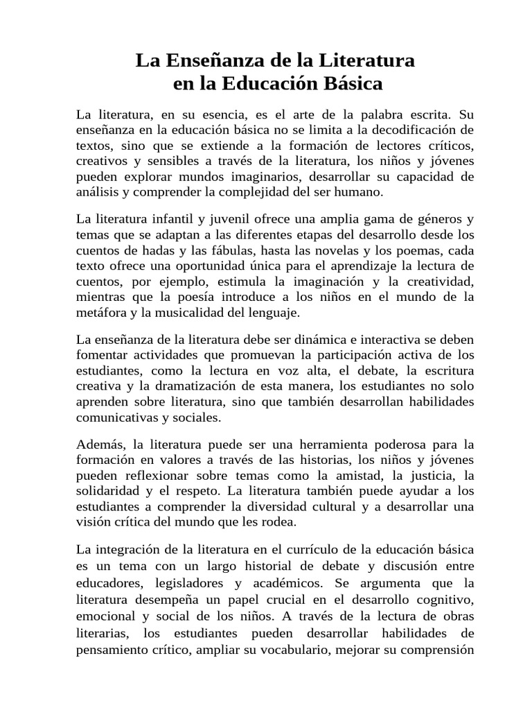 Enseñanza de Literatura en Educación Básica | PDF | Educación primaria ...