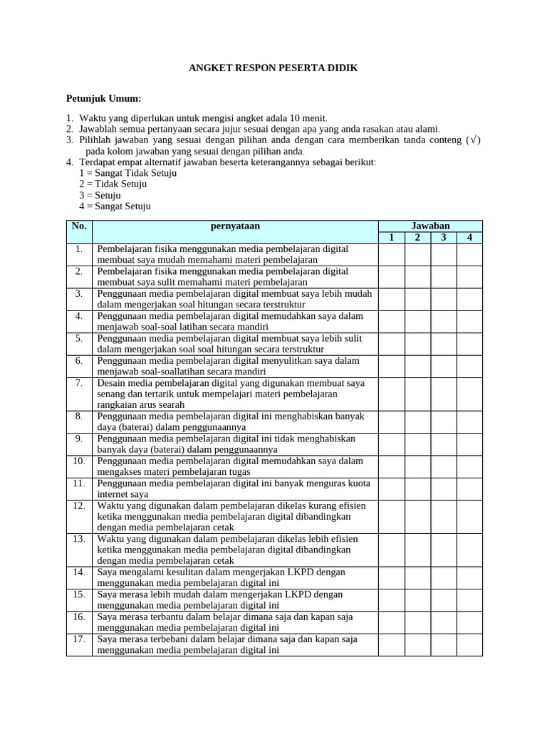 Angket Respon Peserta Didik | PDF