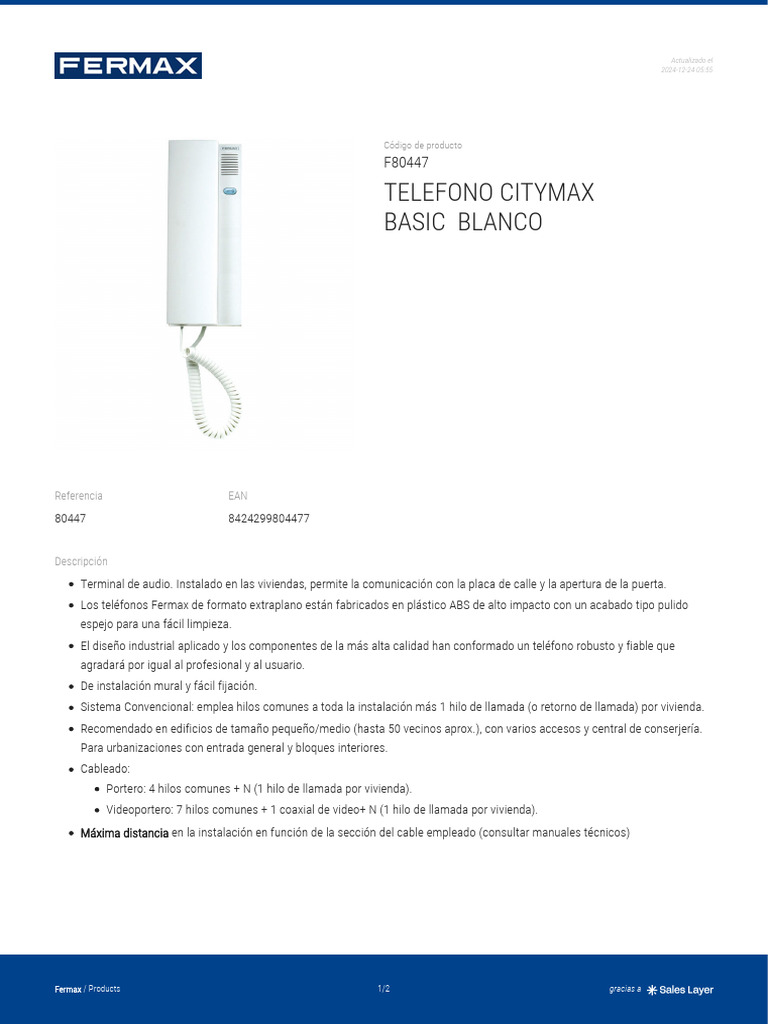 Teléfono Fermax Citymax Basic 80447 | PDF | Informática