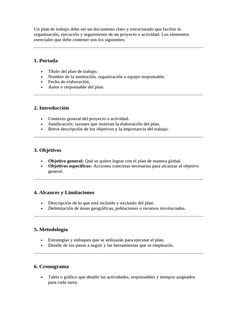 Un Plan de Trabajo Debe Ser Un Documento Claro y Estructurado Que ...