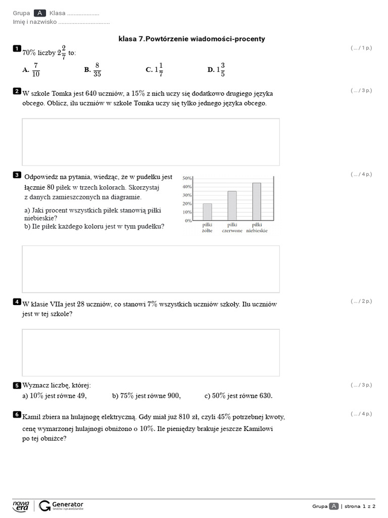 Karta Nr 1 Powtorzenie Procenty Pdf