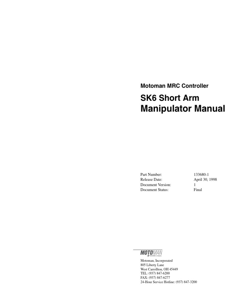 Motoman - SK6 Short Arm - Manipulator Manual | PDF | Safety | Robot