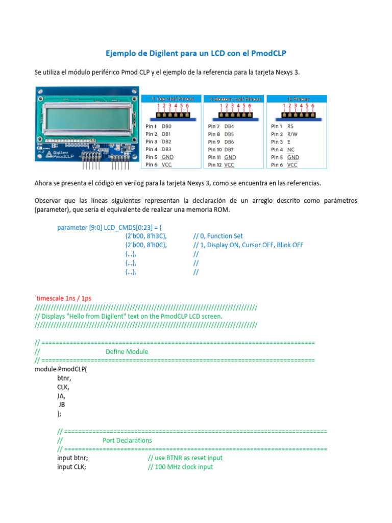 Verilog Code for PmodCLP on Nexys 3 | PDF | Parameter (Computer Programming) | Electronics