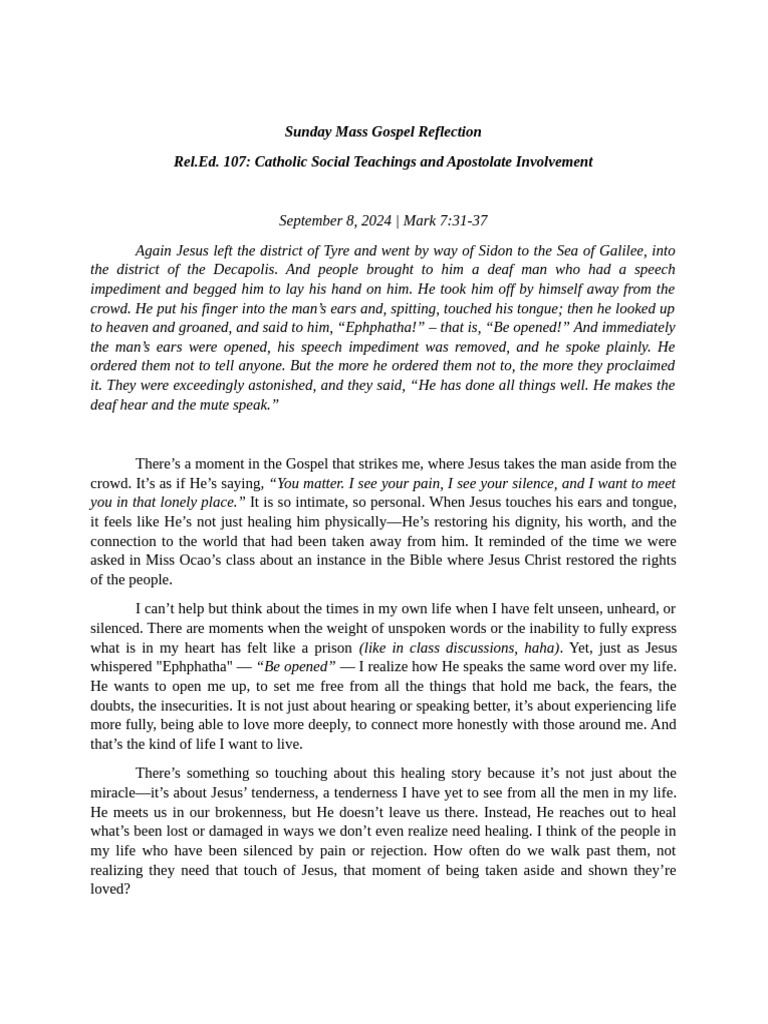 September 08 Sunday Mass Gospel Reflection | PDF | Jesus