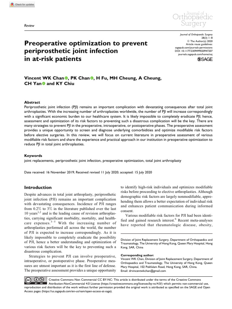 Preoperative Optimization To Prevent Periprosthetic Joint Infection in ...
