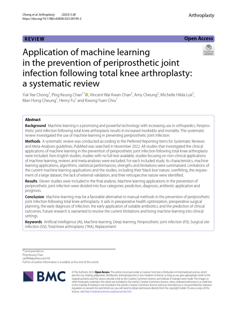 Application of Machine Learning in The Prevention of Periprosthetic ...
