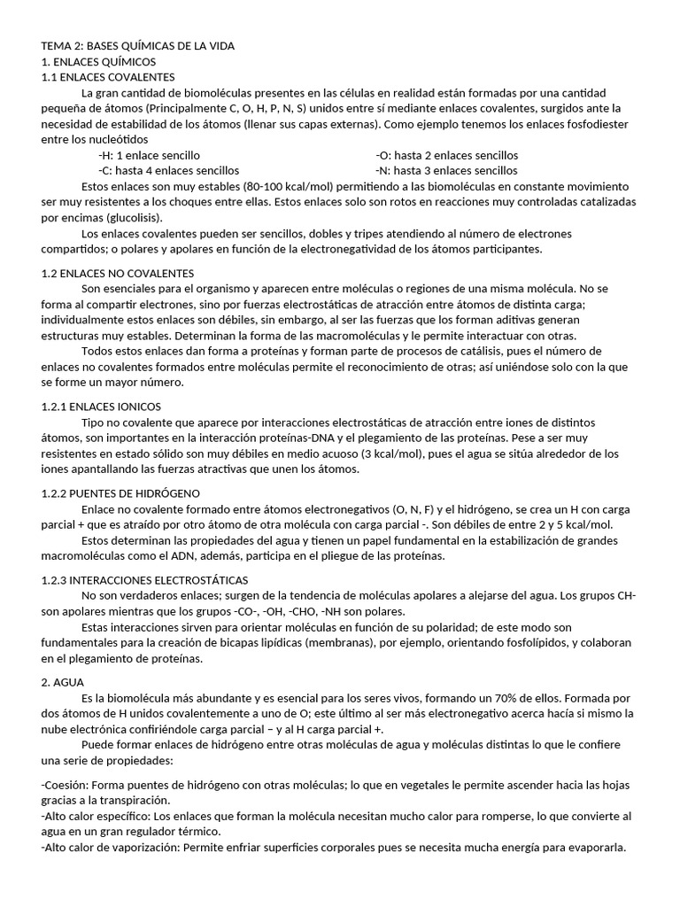 TEMA 2; BASES QUÍMICAS DE LA VIDA | PDF | Isómero | Enlace covalente