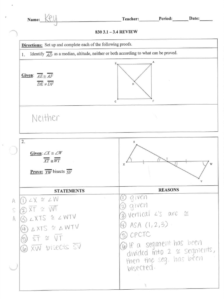 3.1-3.4 Quiz Review Key | PDF