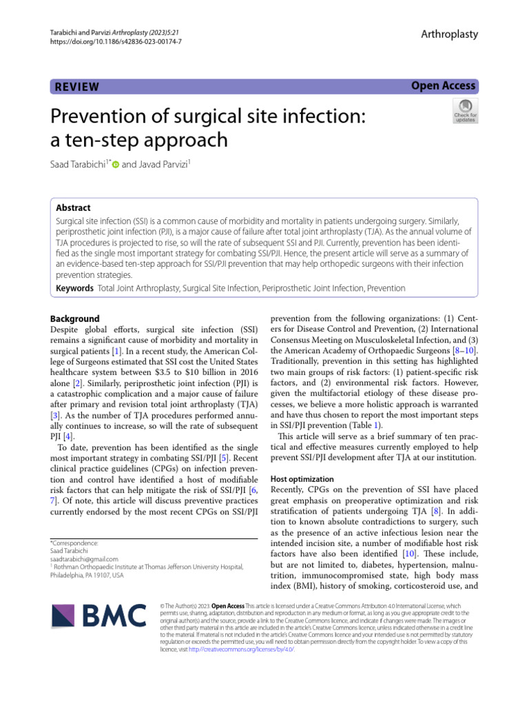 Prevention of Surgical Site Infection A Ten-Step Approach | PDF ...