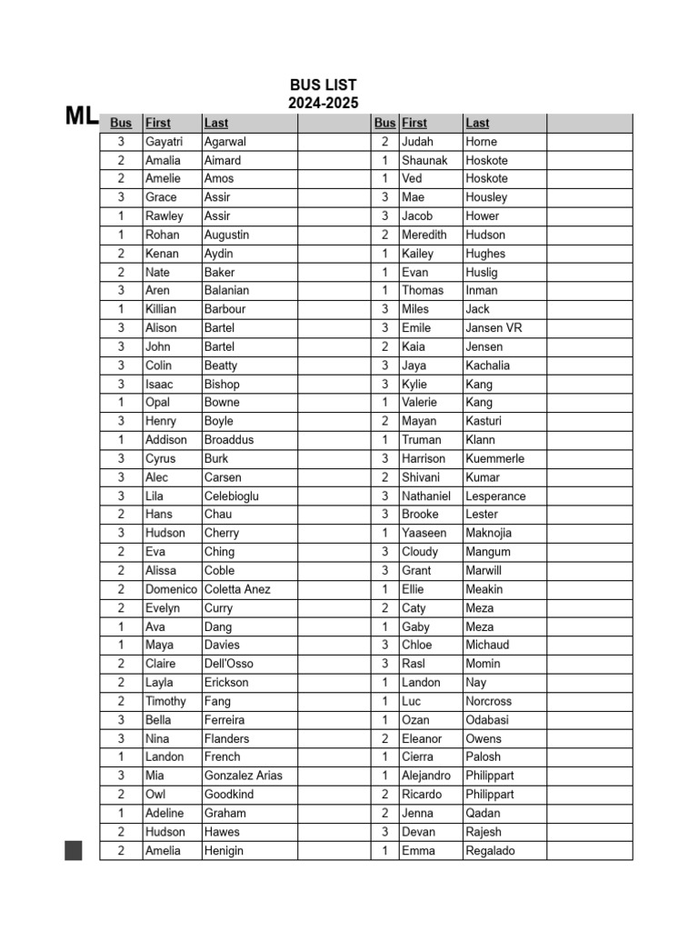 2024-2025 Bus List for Students | PDF