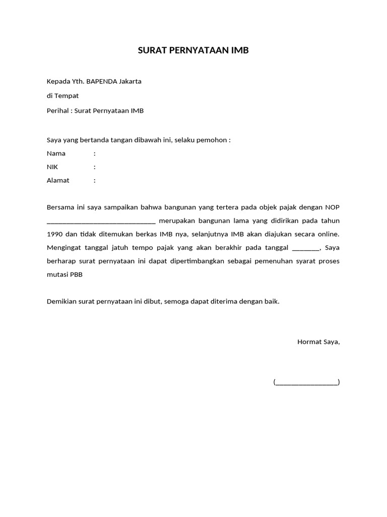 Surat Pernyataan IMB UPLOAD | PDF