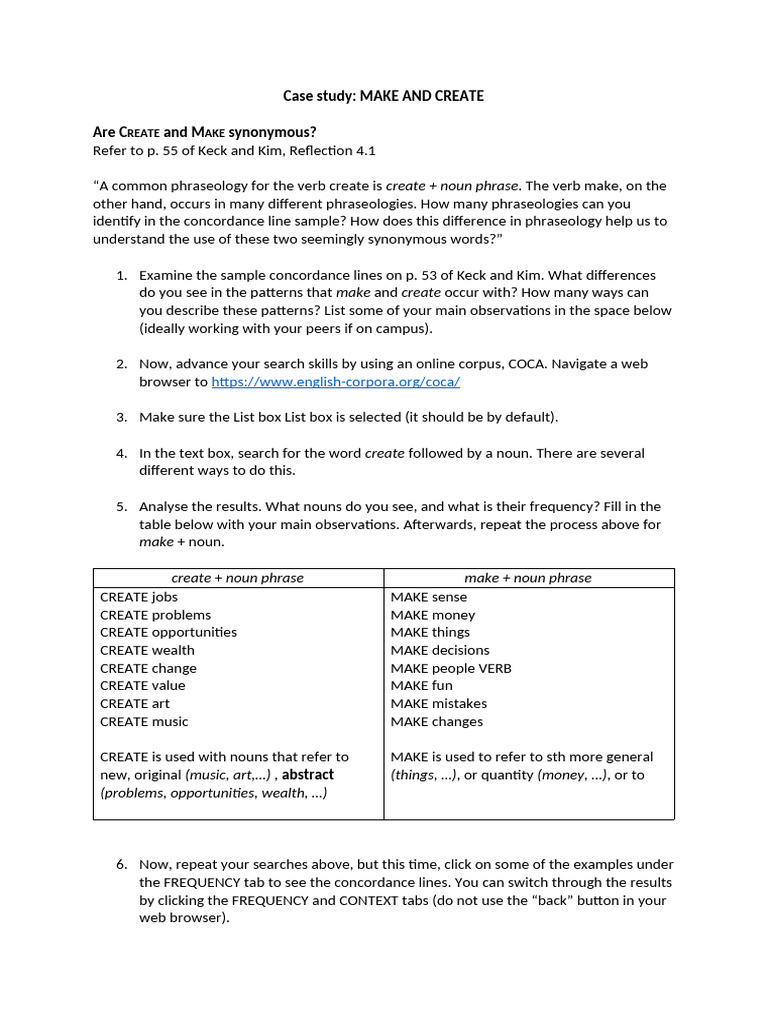 make and create analysis | PDF | Noun | Phrase