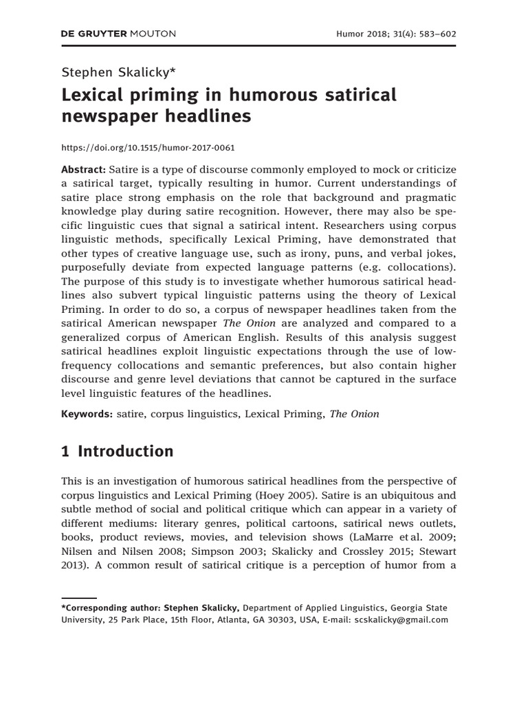 Lexical Priming in Humous Satirical Newspaper | PDF | Adjective ...