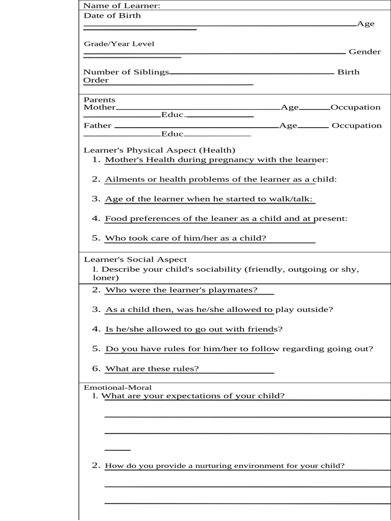 Parent Interview Form | PDF