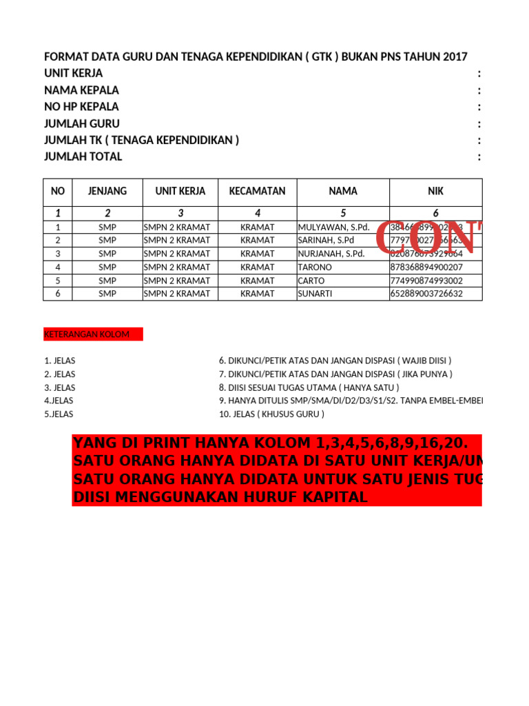 Format Pendataan PTK Smp1 | PDF
