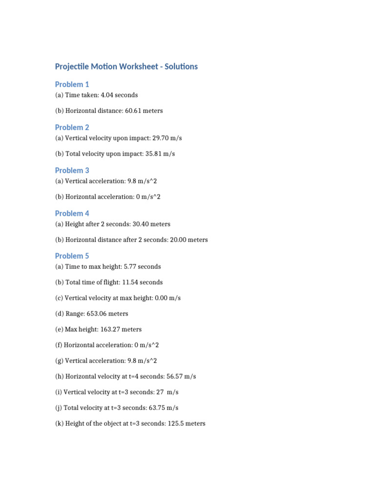 10c.projectile Motion Solutions | PDF