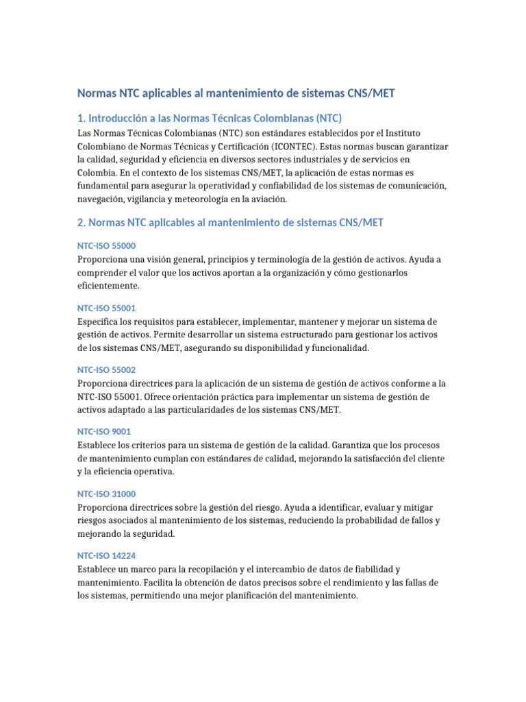 Normas NTC Mantenimiento CNS MET | PDF | Calidad (comercial) | Planificación