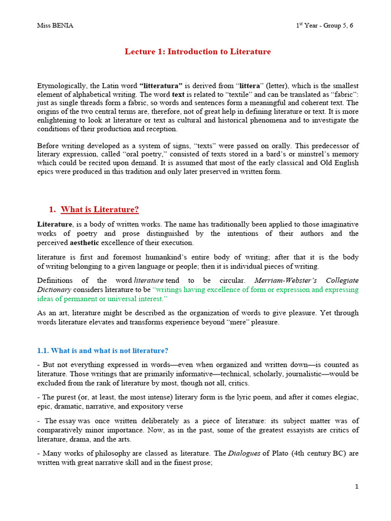 Intro to Literature for Students | PDF | Poetry | Epic Poetry