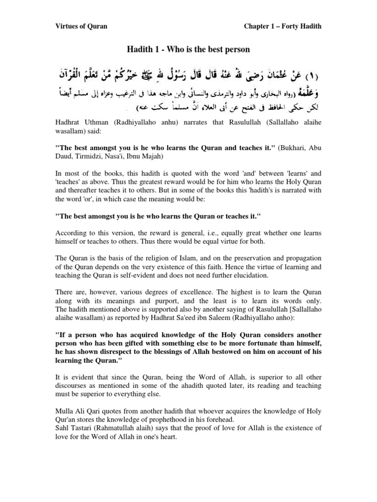 Quran Learning & Teaching Virtues | PDF | Hadith | Quran