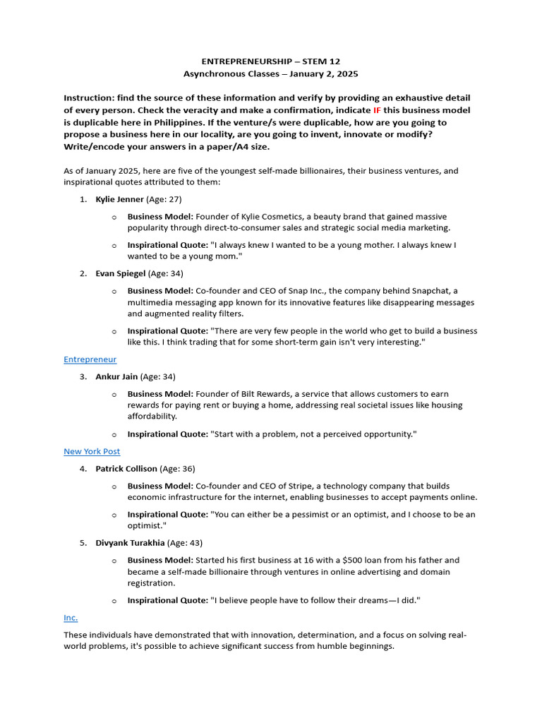 async-assignment-january-2-2025 | PDF | Entrepreneurship | Snapchat