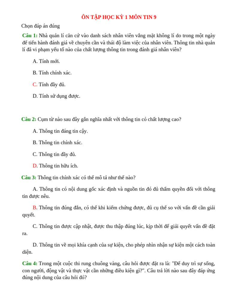 ĐỀ CƯƠNG TIN 9 | PDF