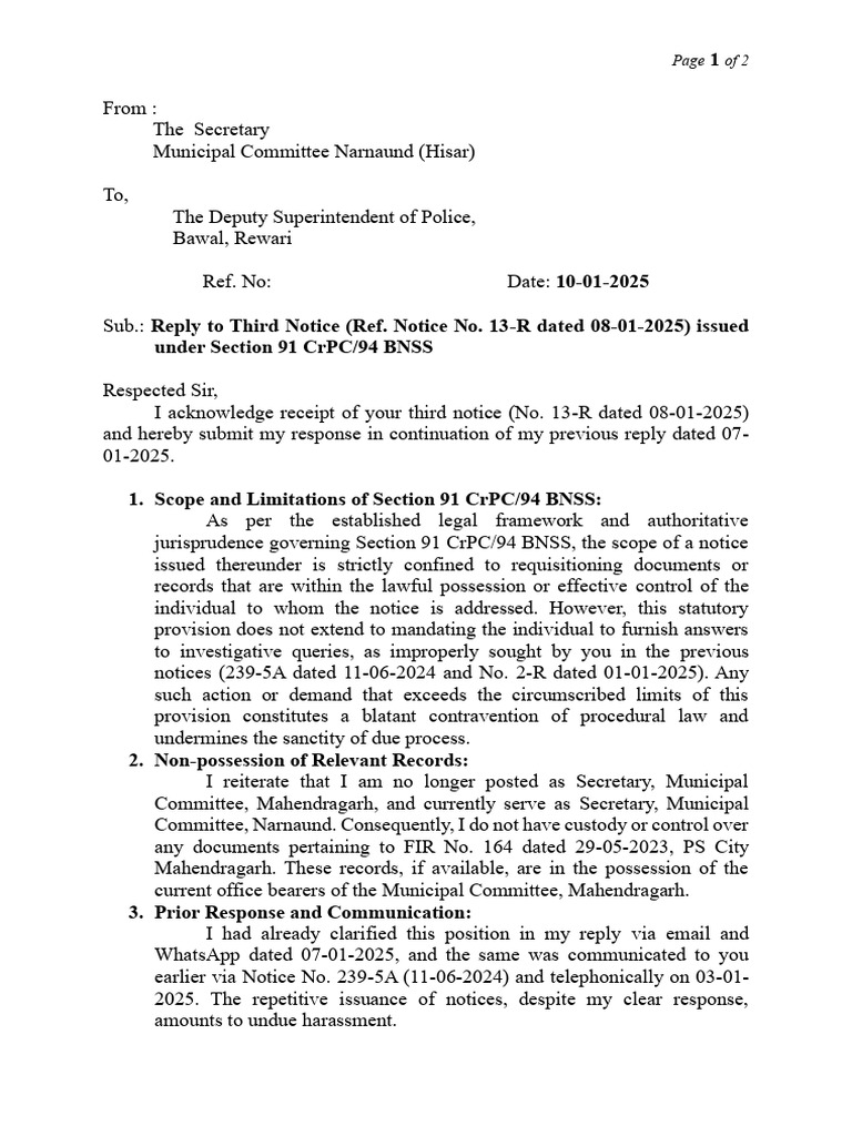 Reply to Third Notice | PDF | Crimes | Crime & Violence