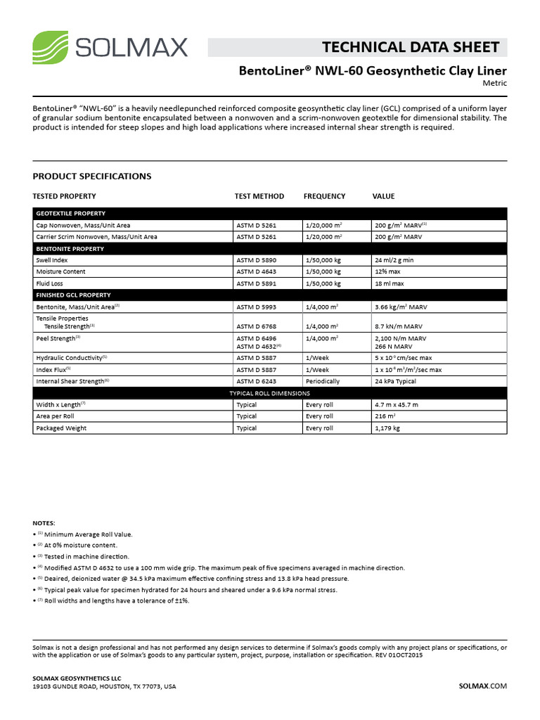 Bentoliner Nwl-60 GCL Metric | PDF | Materials | Applied And ...