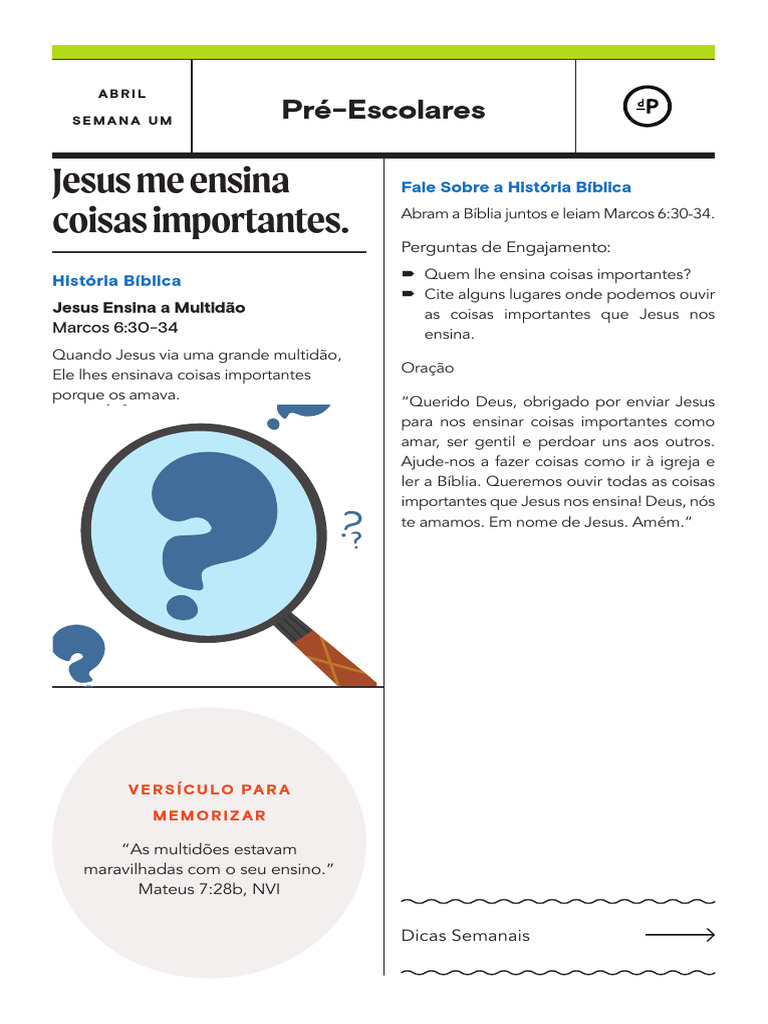2404 FL DP PreEscolares Semanal Sem#1 | PDF | Jesus | Bíblia