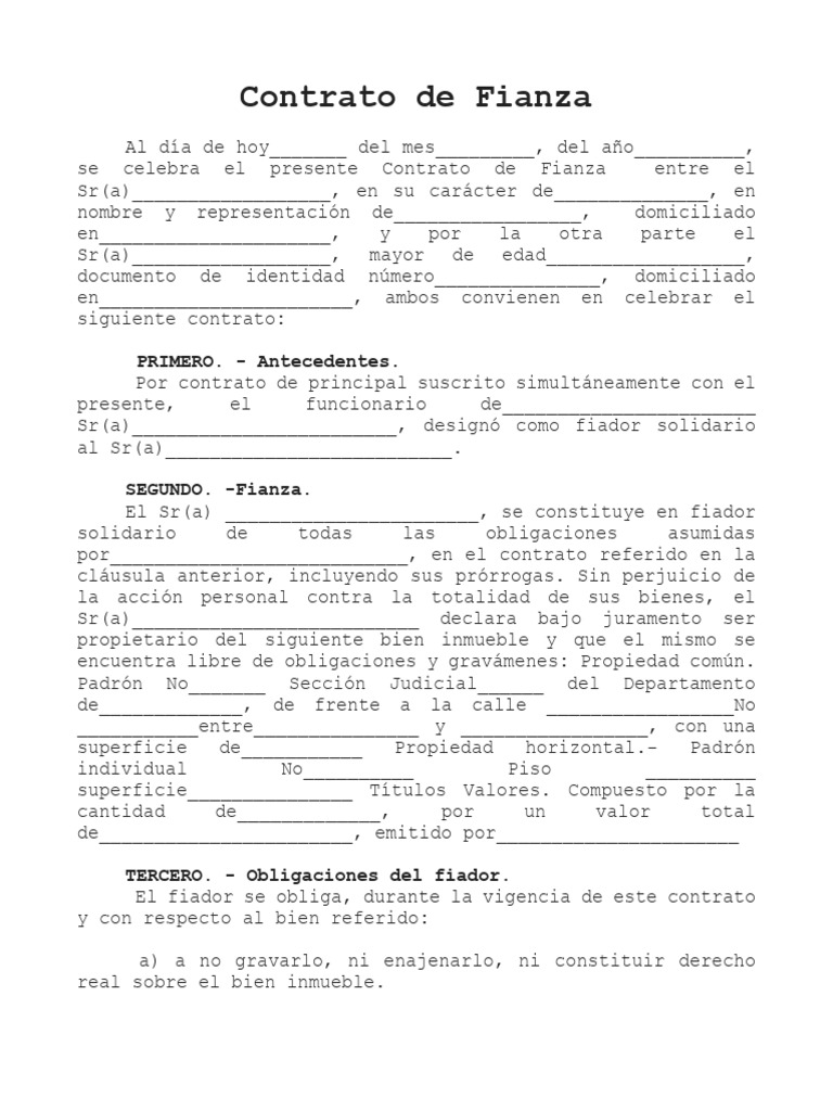 Contrato de Fianza | PDF | Póliza de seguros | Pagos