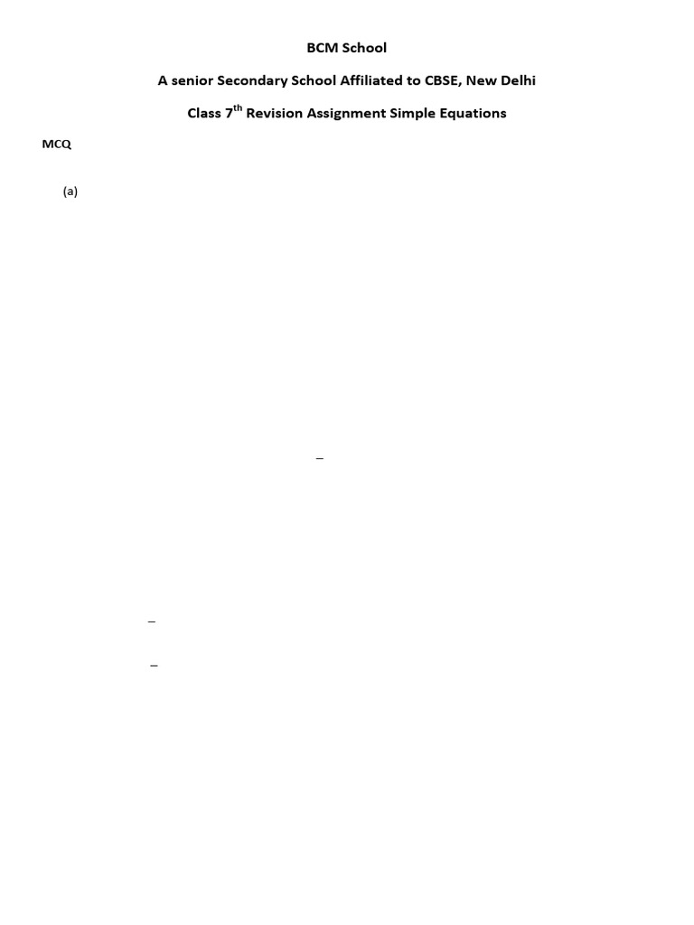 Class 7 Simple Equations MCQ Assignment | PDF | Mathematical Concepts ...