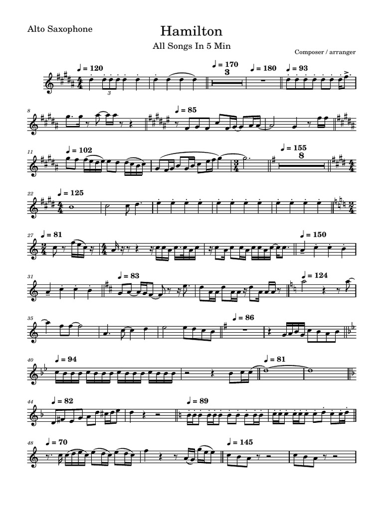 Hamilton Sax Medley | PDF | Woodwind Instruments