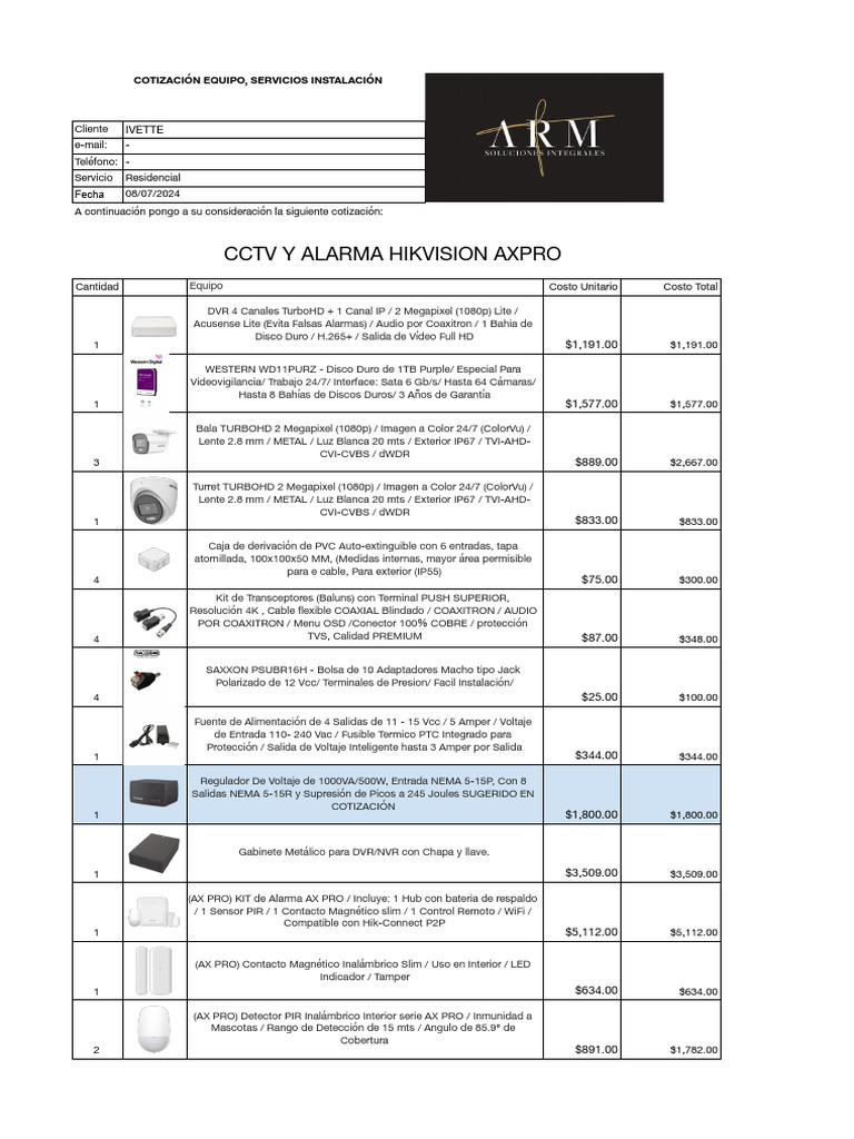 Cotizacion Arm - Ivette | PDF | Electrónica | Ingeniería Informática