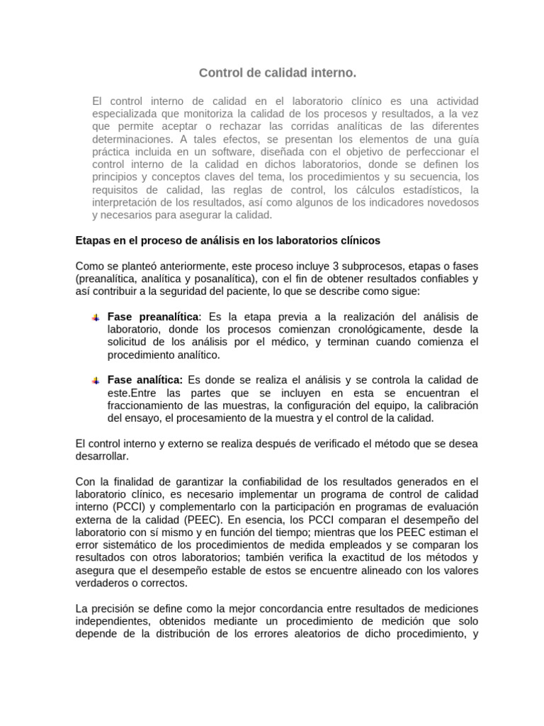 Control de Calidad en Laboratorios Clínicos | PDF | Laboratorios ...