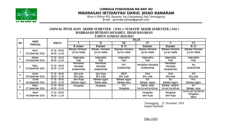 10. jadwal PAS 2025-2025 ok (1) | PDF