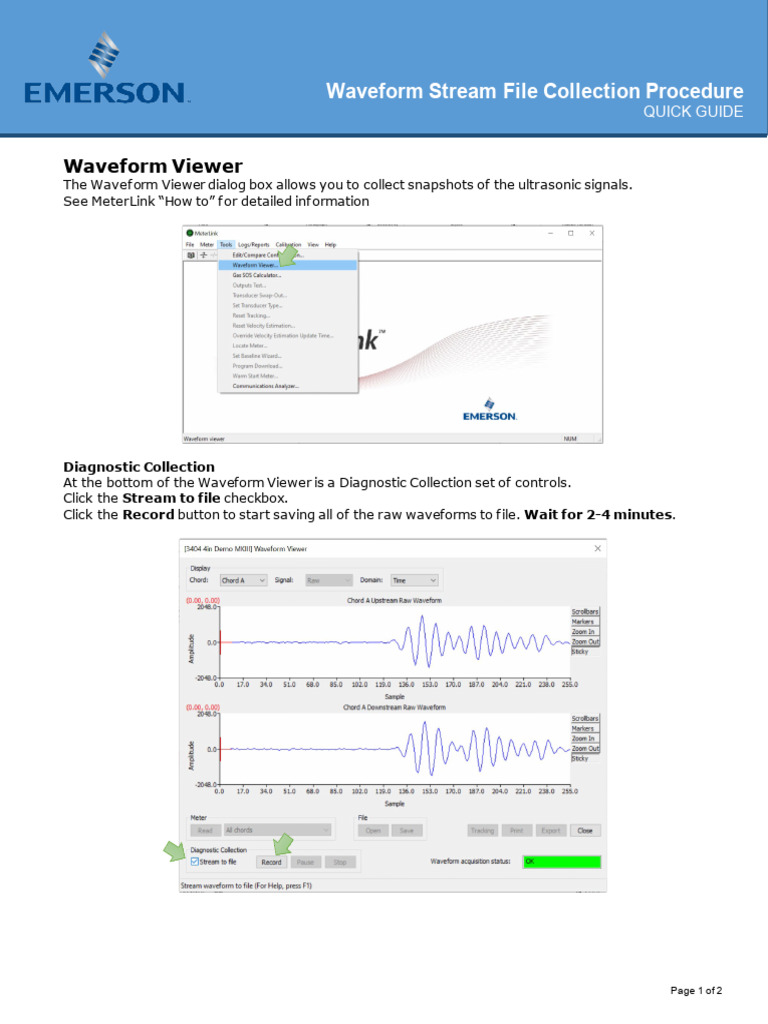 Waveform Stream File Collection Procedure Quick Guide Rev A | PDF