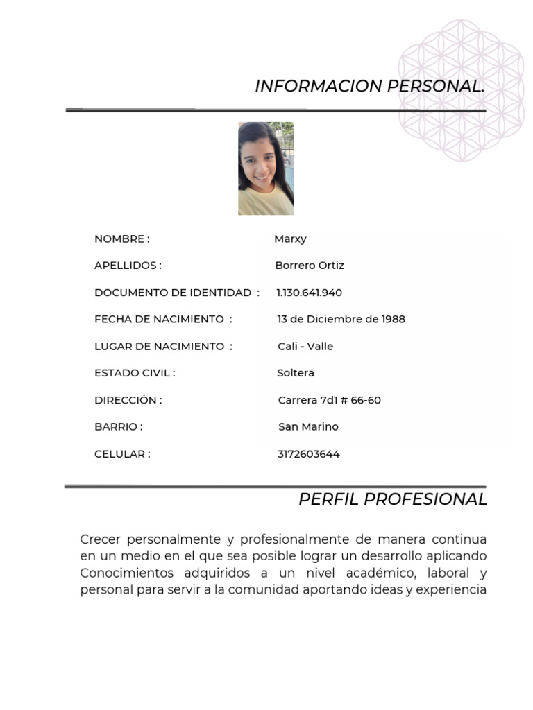 Hoja de Vida de Marxy Borrero Ortiz | PDF