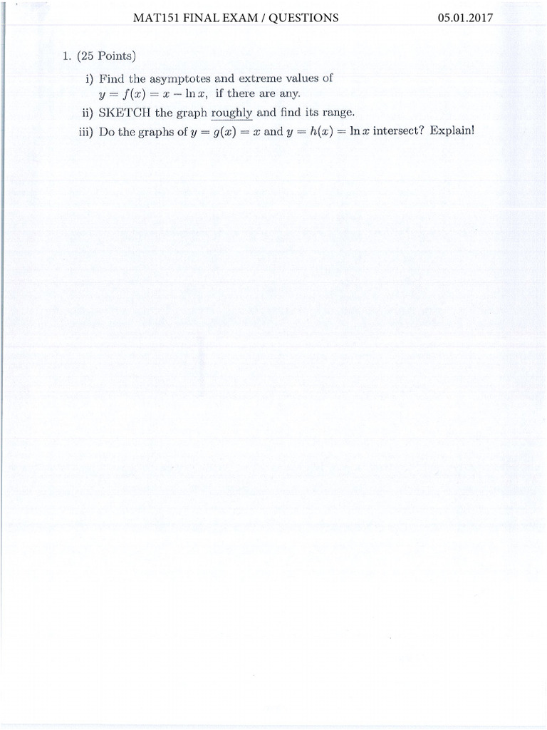 MAT151 - Past Final Exam 4 | PDF