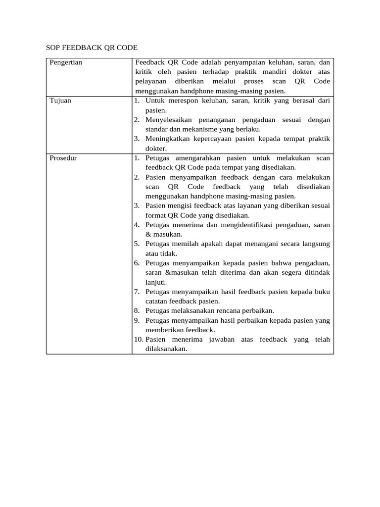 Sop Feedback QR Code | PDF