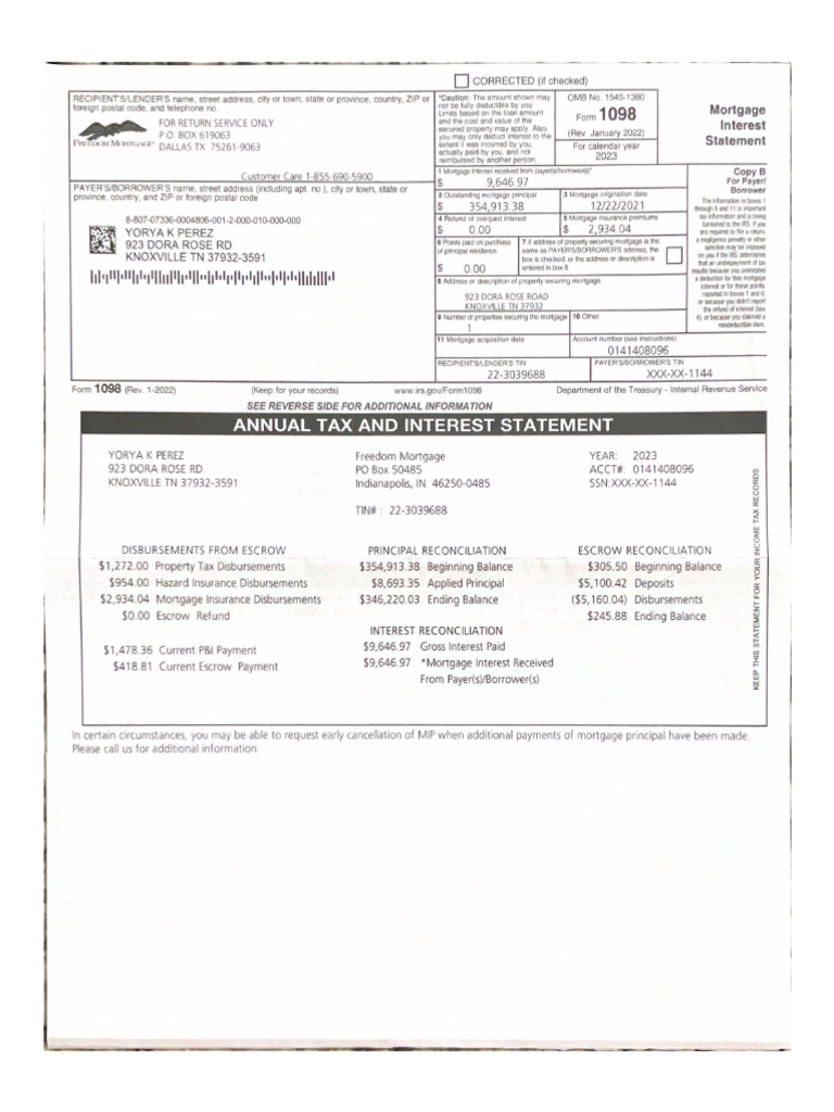 Annual Tax and Interest Statement | PDF