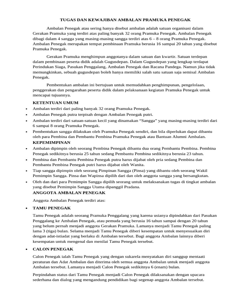 Tugas Dan Kewajiban Ambalan Pramuka Penegak | PDF