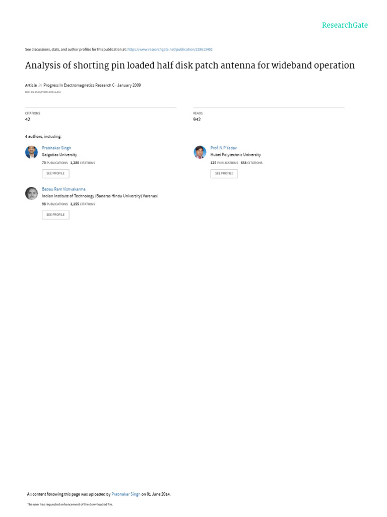 Analysis of Shorting Pin Loaded Half Disk Patch An | PDF | Antenna ...
