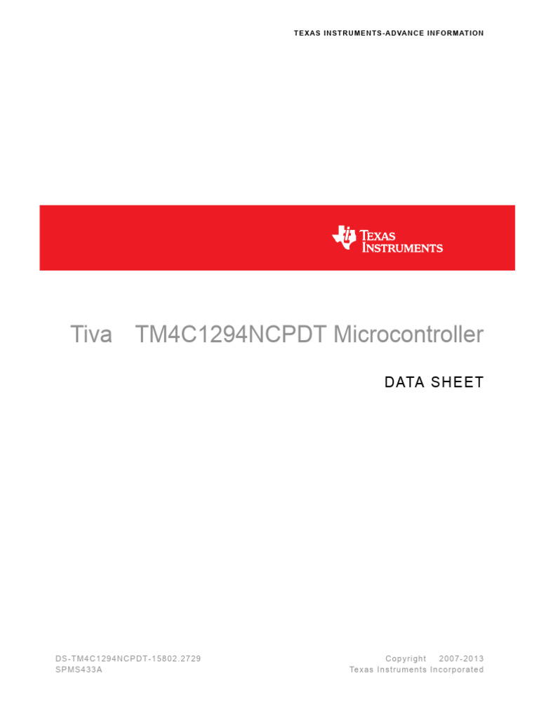Tiva TM4C1294NCPDT Microcontroller | PDF | Computer Architecture | Computer Hardware