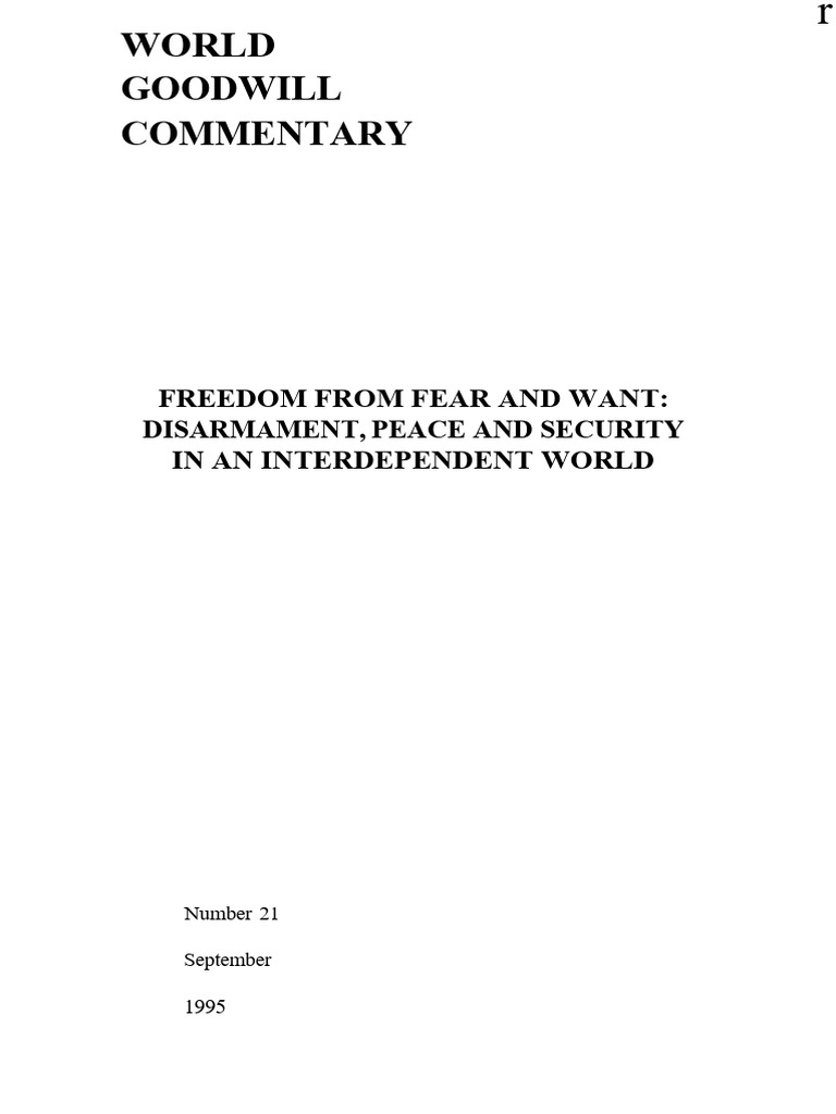 1995 World Goodwill Commentary Freedom From Fear and Want | PDF ...