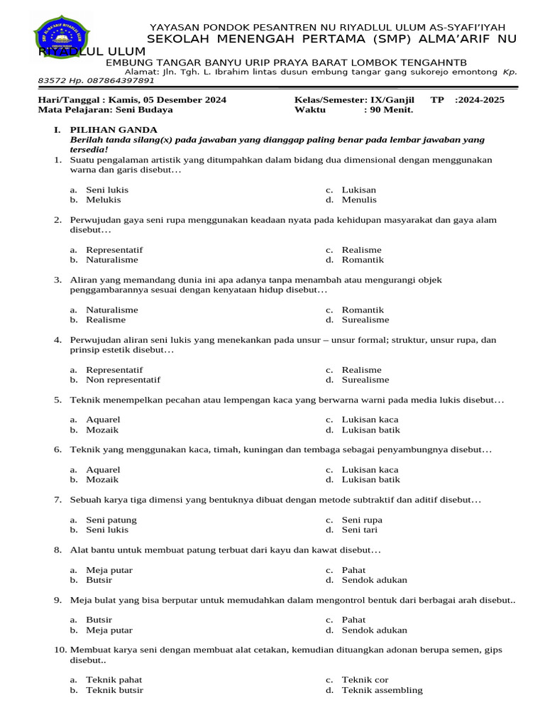 Soal SBK Ganjil KLS IX | PDF