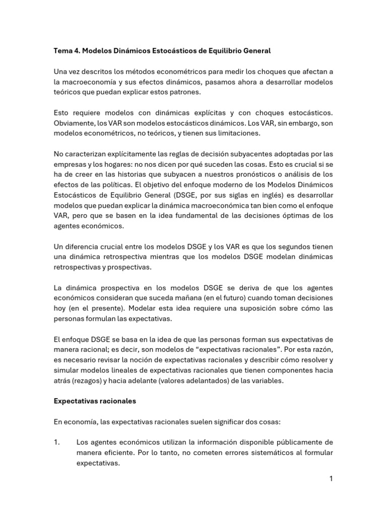 Tema 4 Modelos Dinámicos Estocásticos de Equilibrio General | PDF | Ecuaciones | Teoría del ...